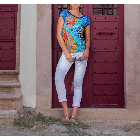 Dolcezza | Tops | New Dolcezza Simply Art Floral Landscape Cap Sleeve ...